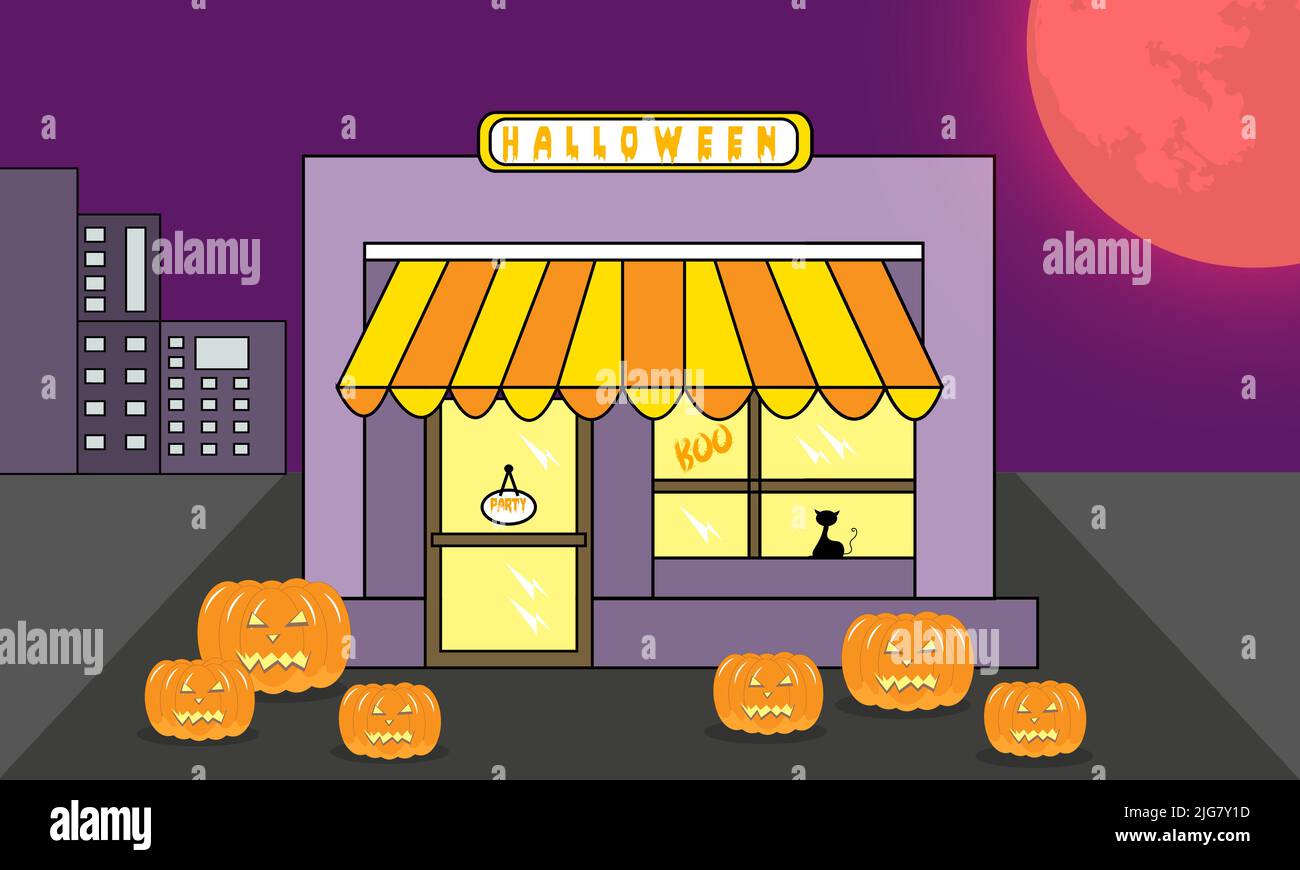 Halloween Shop with Pumpkins in a moonlight Stock Vector Image & Art ...