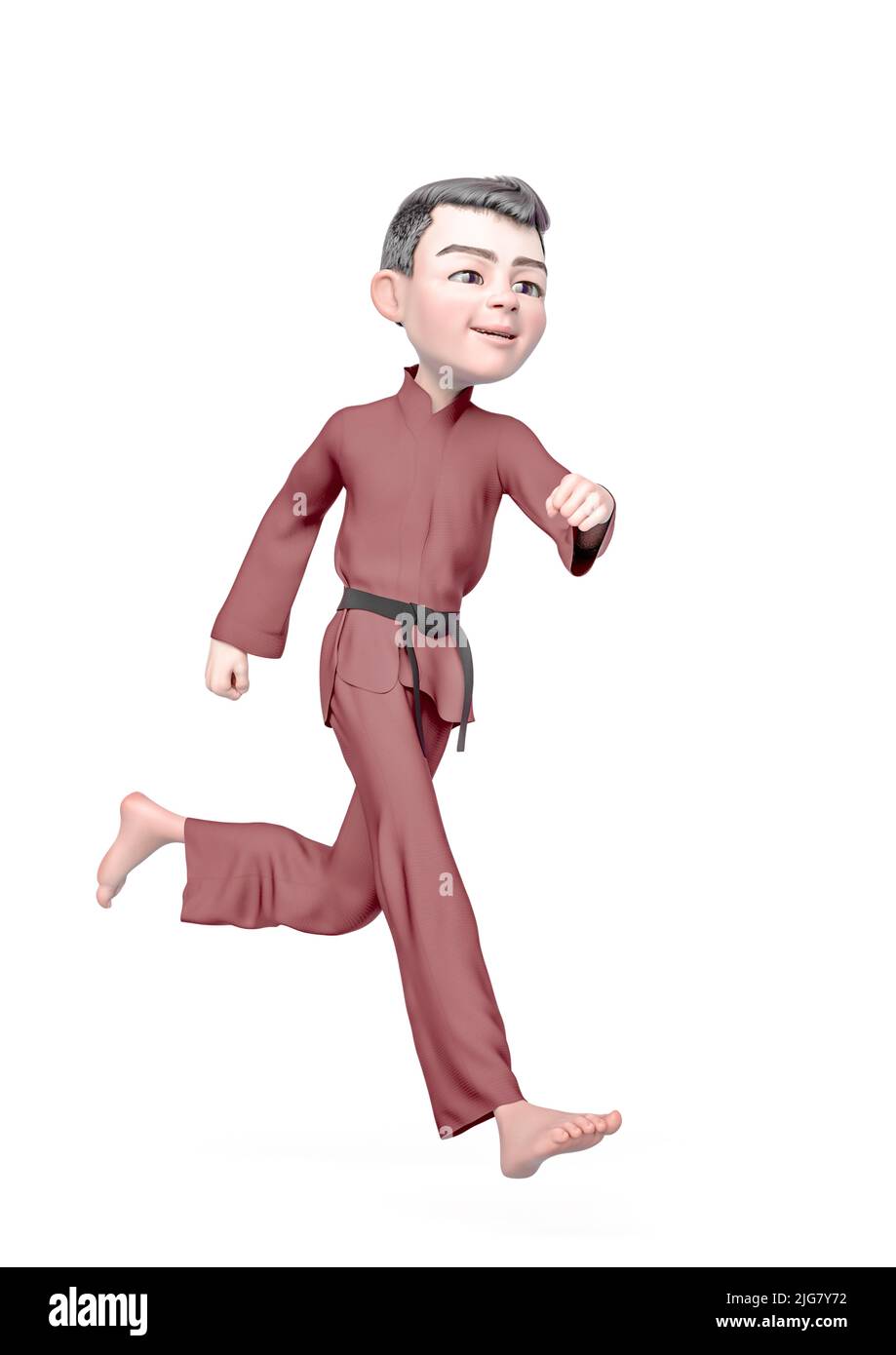 karate boy cartoon is running, 3d illustration Stock Photo - Alamy