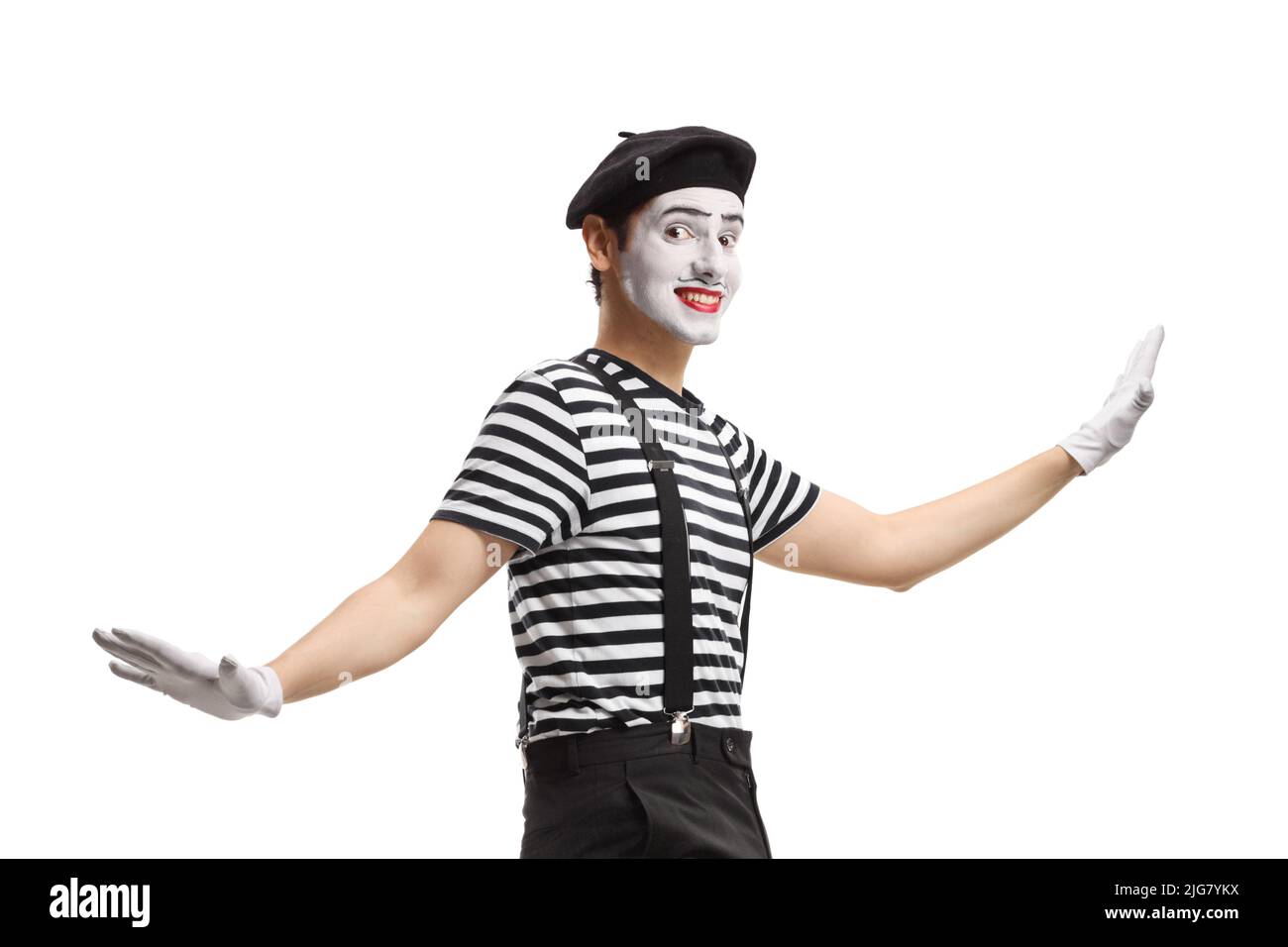 Funny mime dancing isolated on white background Stock Photo - Alamy