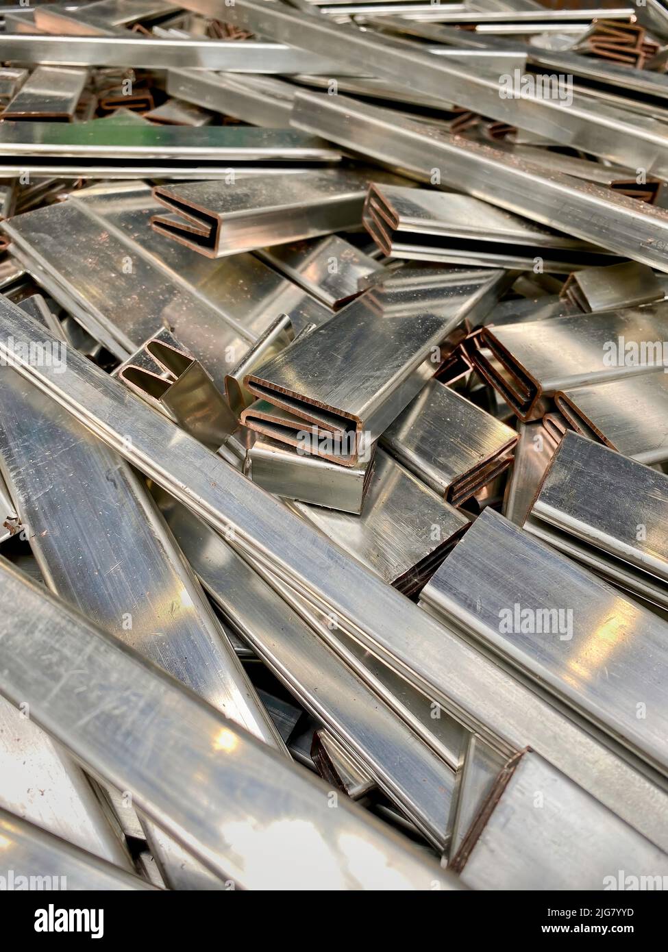 Copper strips with a tin coating ready to be recycled. High quality ...