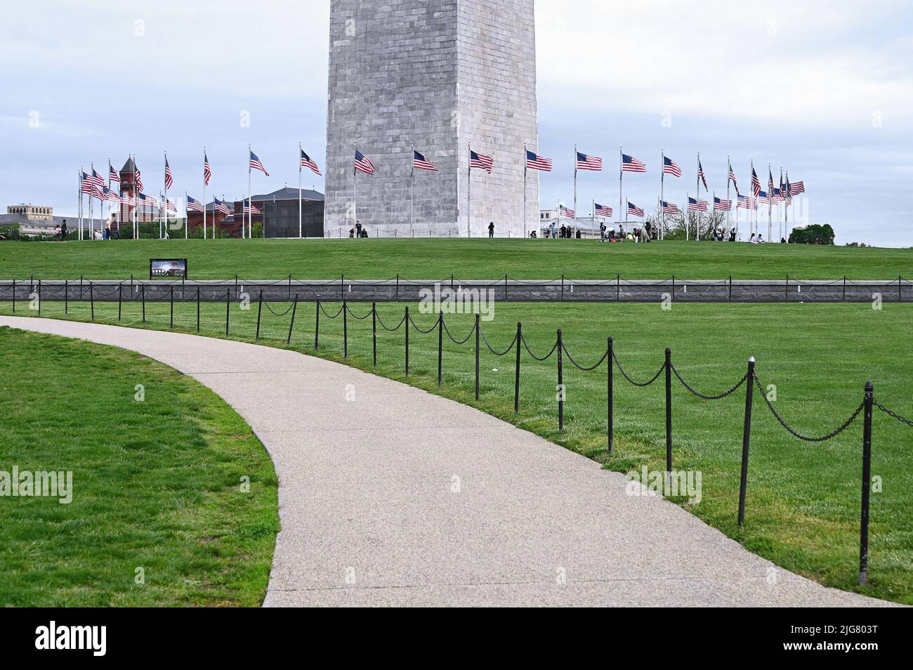 American flags around the Washington Monument on the National Mall ...