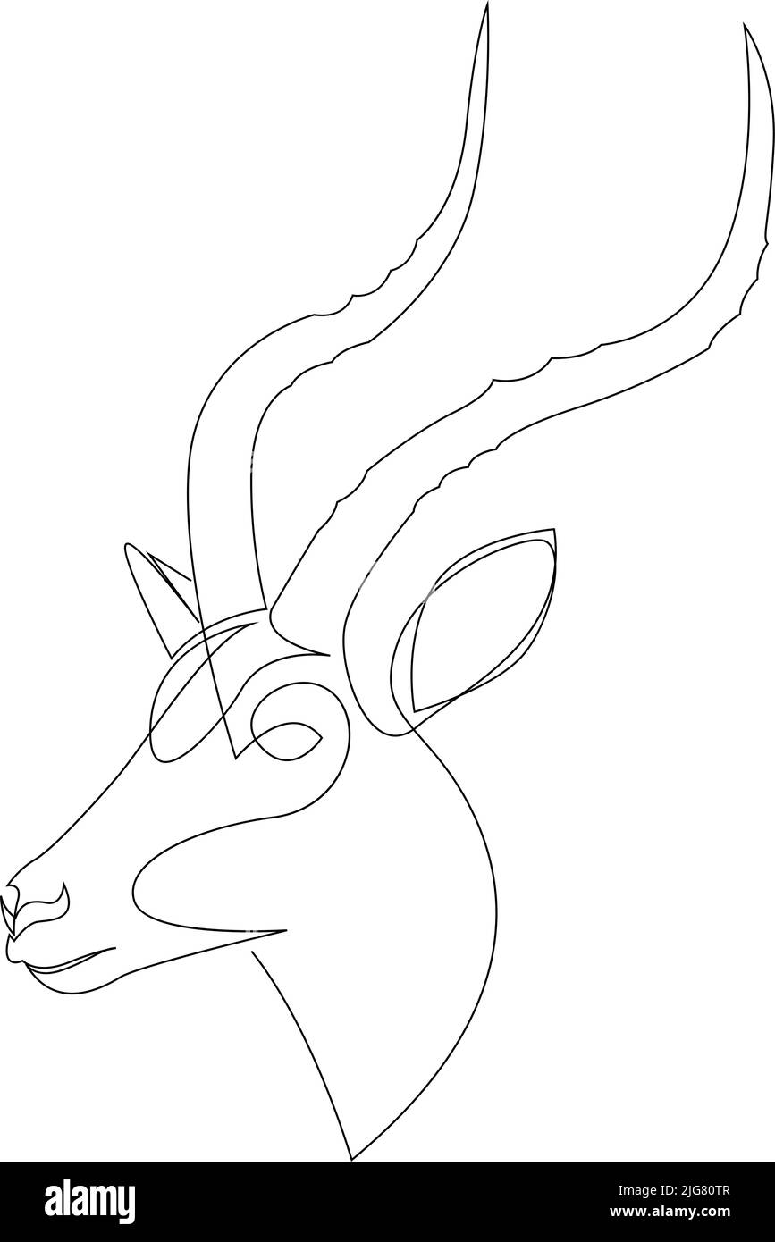 One single line drawing of beauty antelope head for logo identity ...