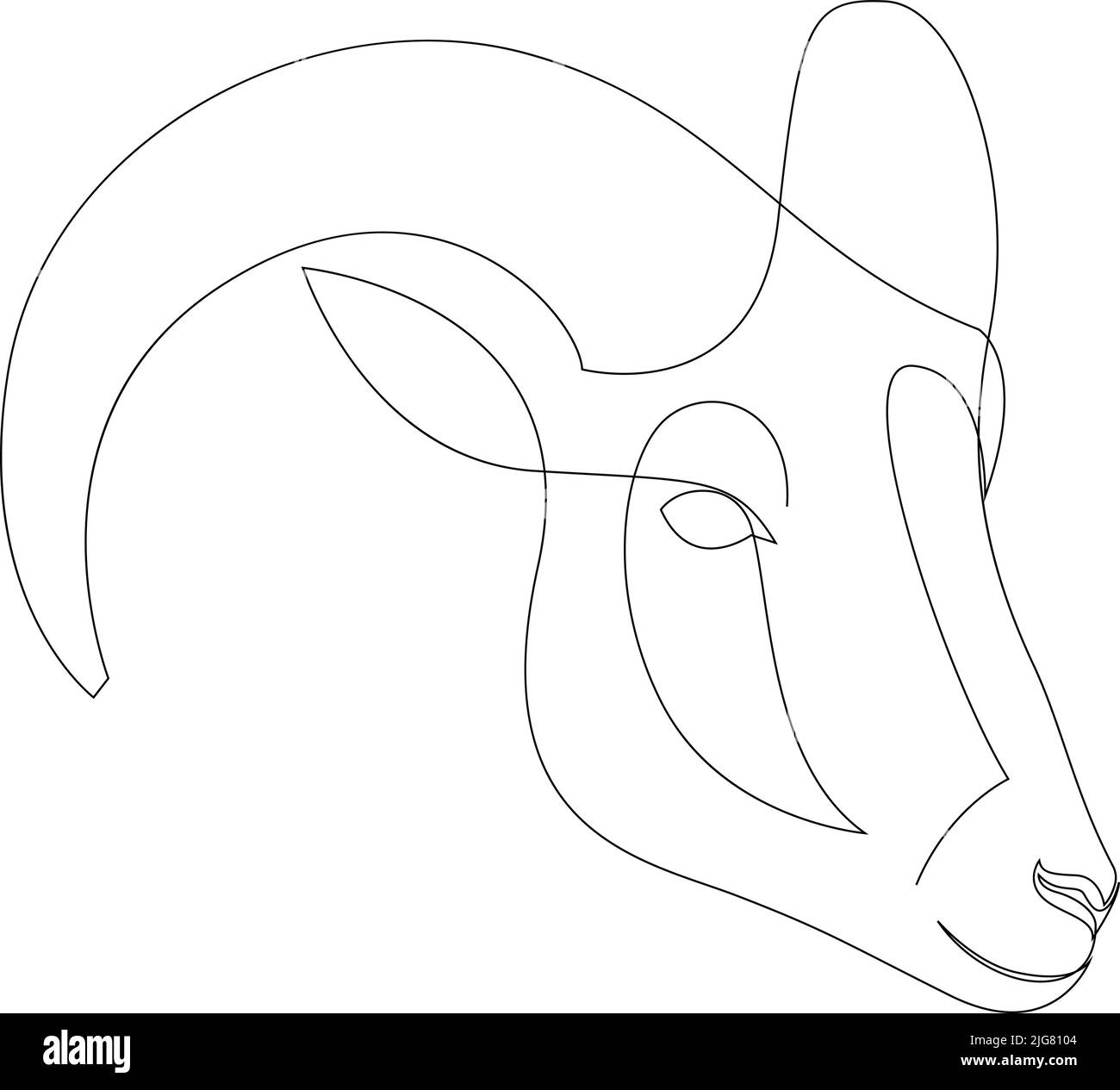 The head of a ram drawn in one line. Continuous line. Agriculture ...