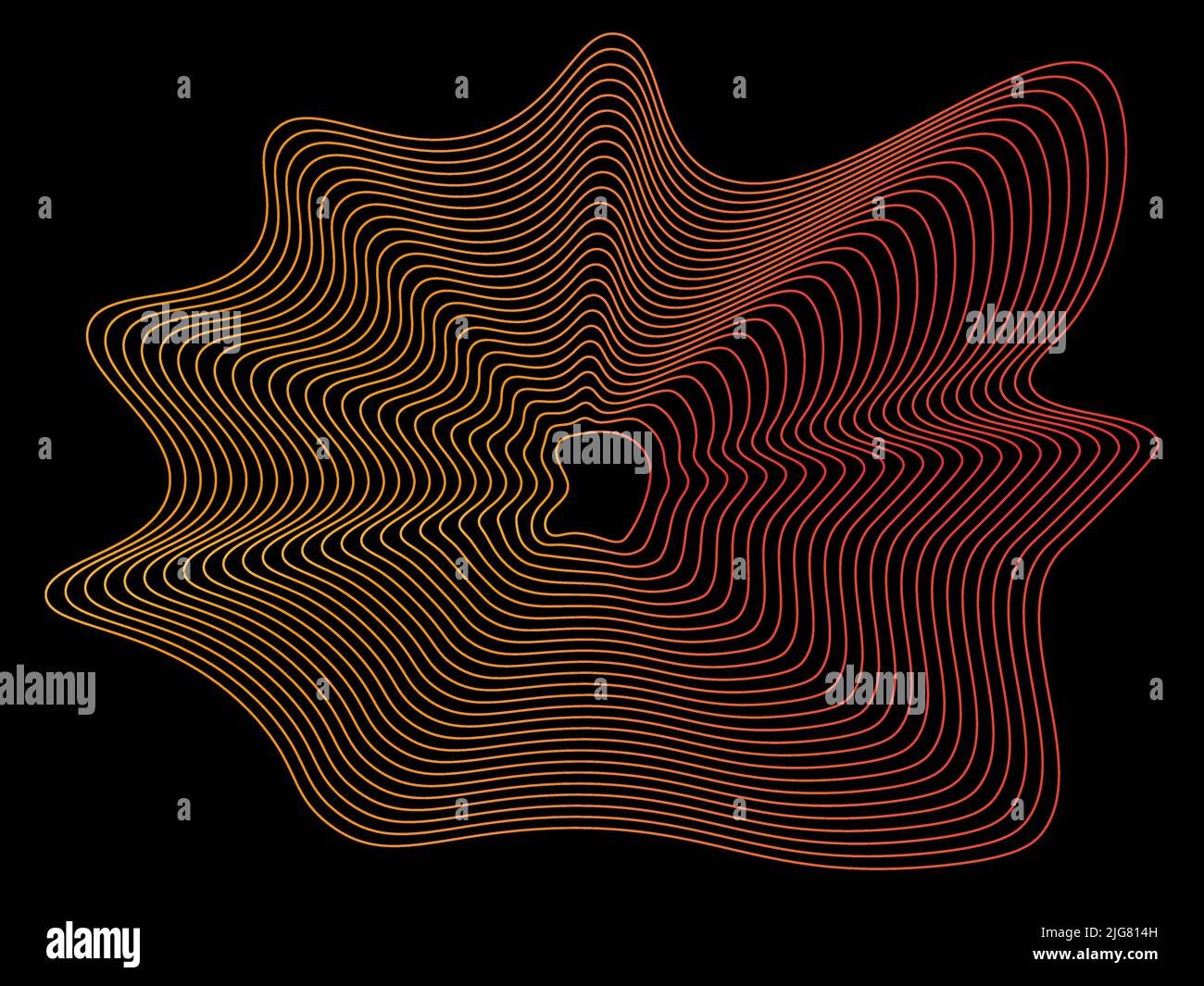 Abstract whimsical circle with colorful, orange, yellow, red hues, wavy ...