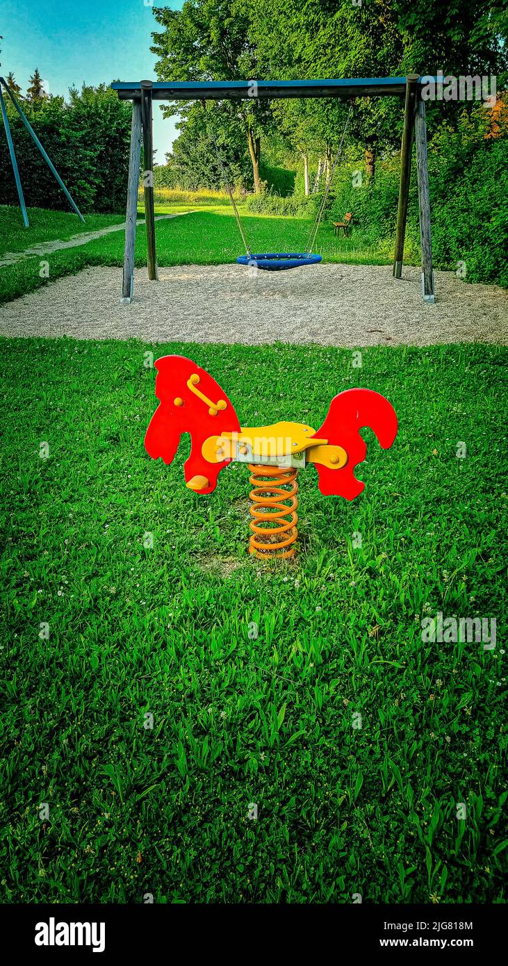 Childrens Playground with Horse and Swing in Lower Bavaria Germany ...