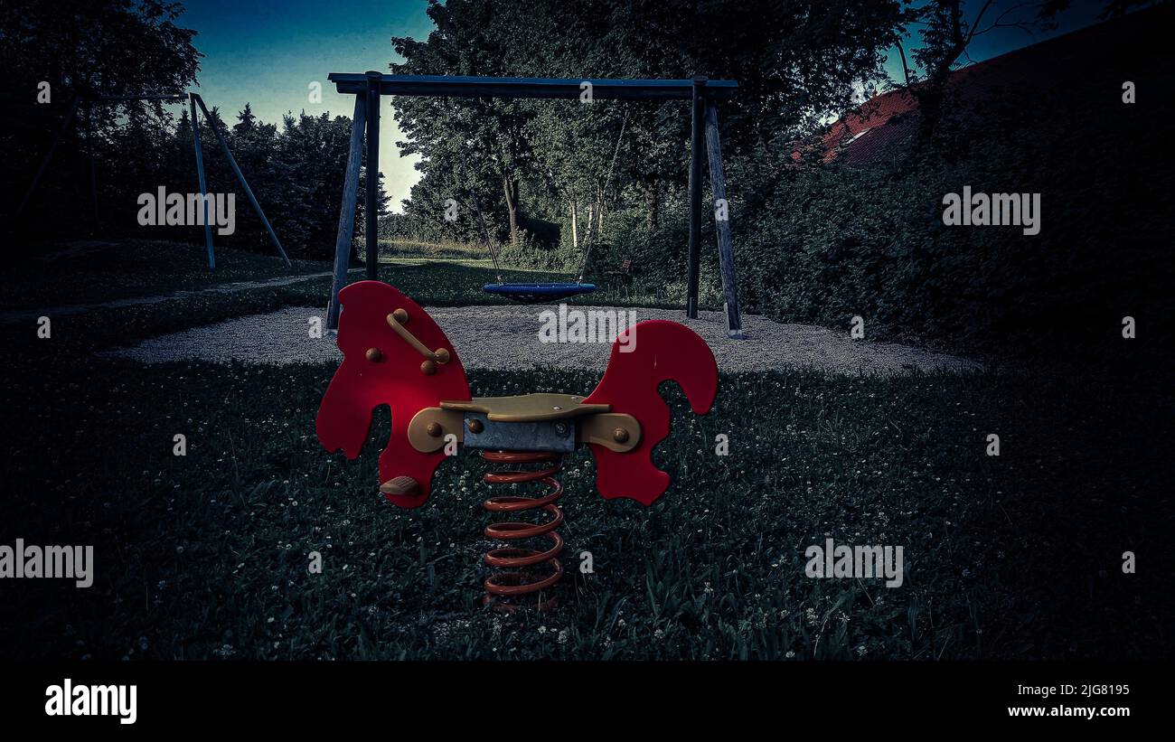 Childrens Playground with Horse and Swing in Lower Bavaria Germany ...