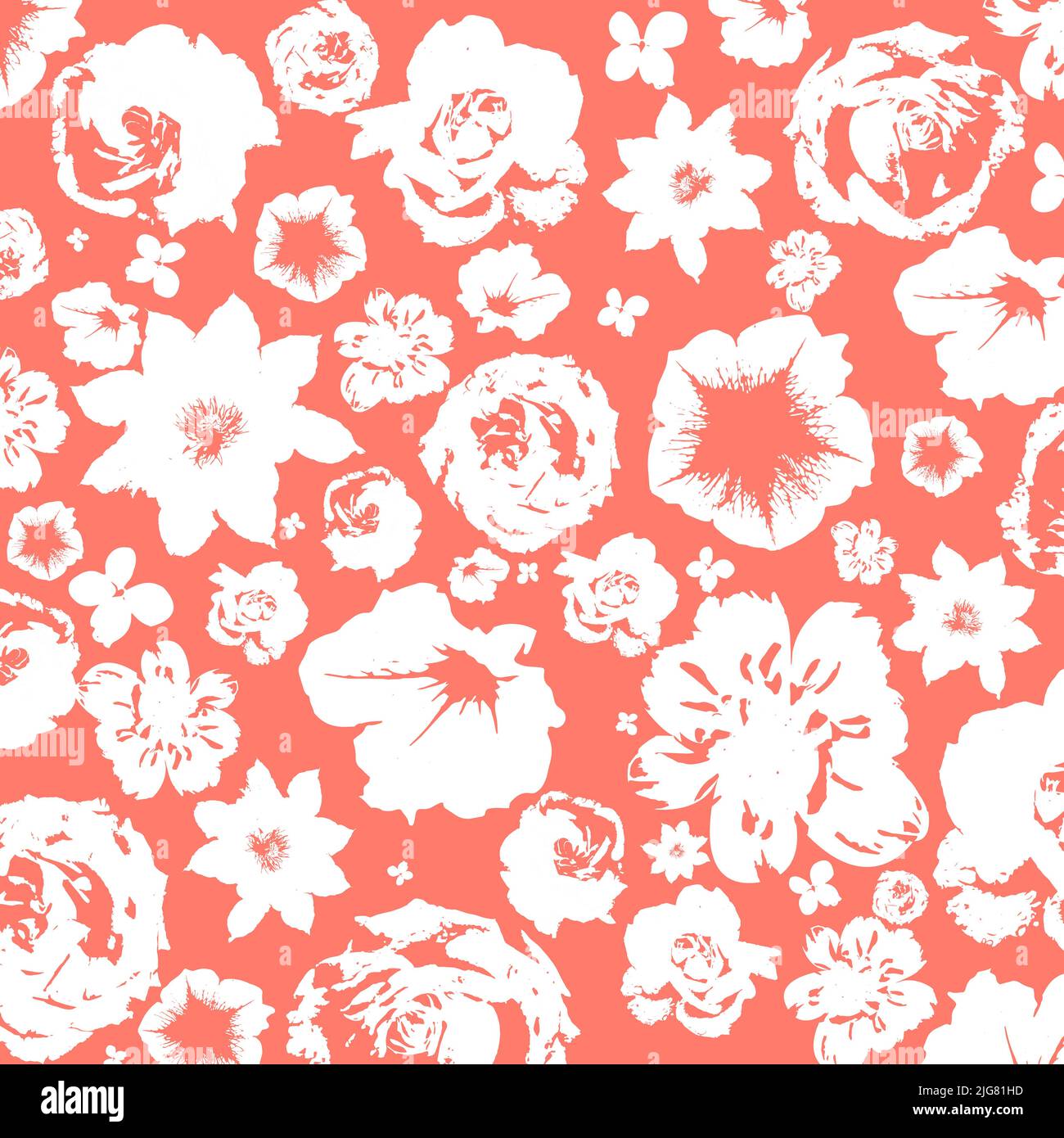 A pink background with white cartoon flowers pattern -floral design ...