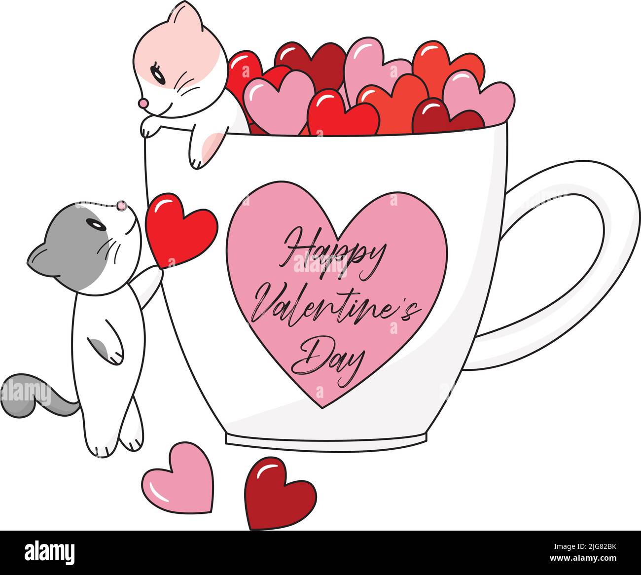 A couple of Cats putting Hearts in a mug, Valentine cats, Kittens love ...