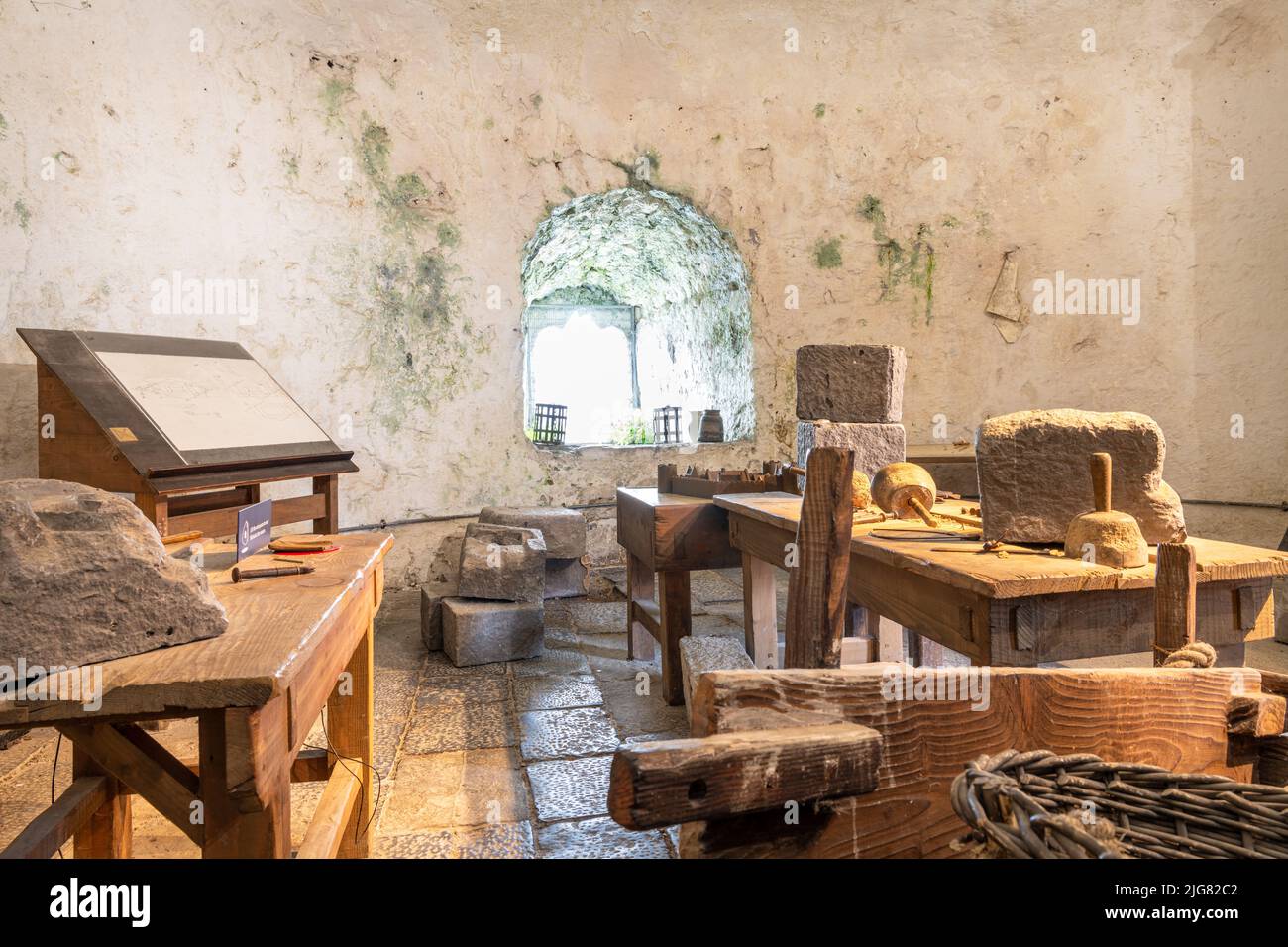 Recreation of a stone mason's workshop inside King John's Castle ...