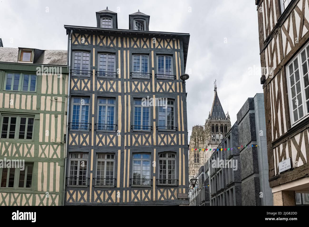Rouen, historical city in France, typical half-timbered facades in the ...