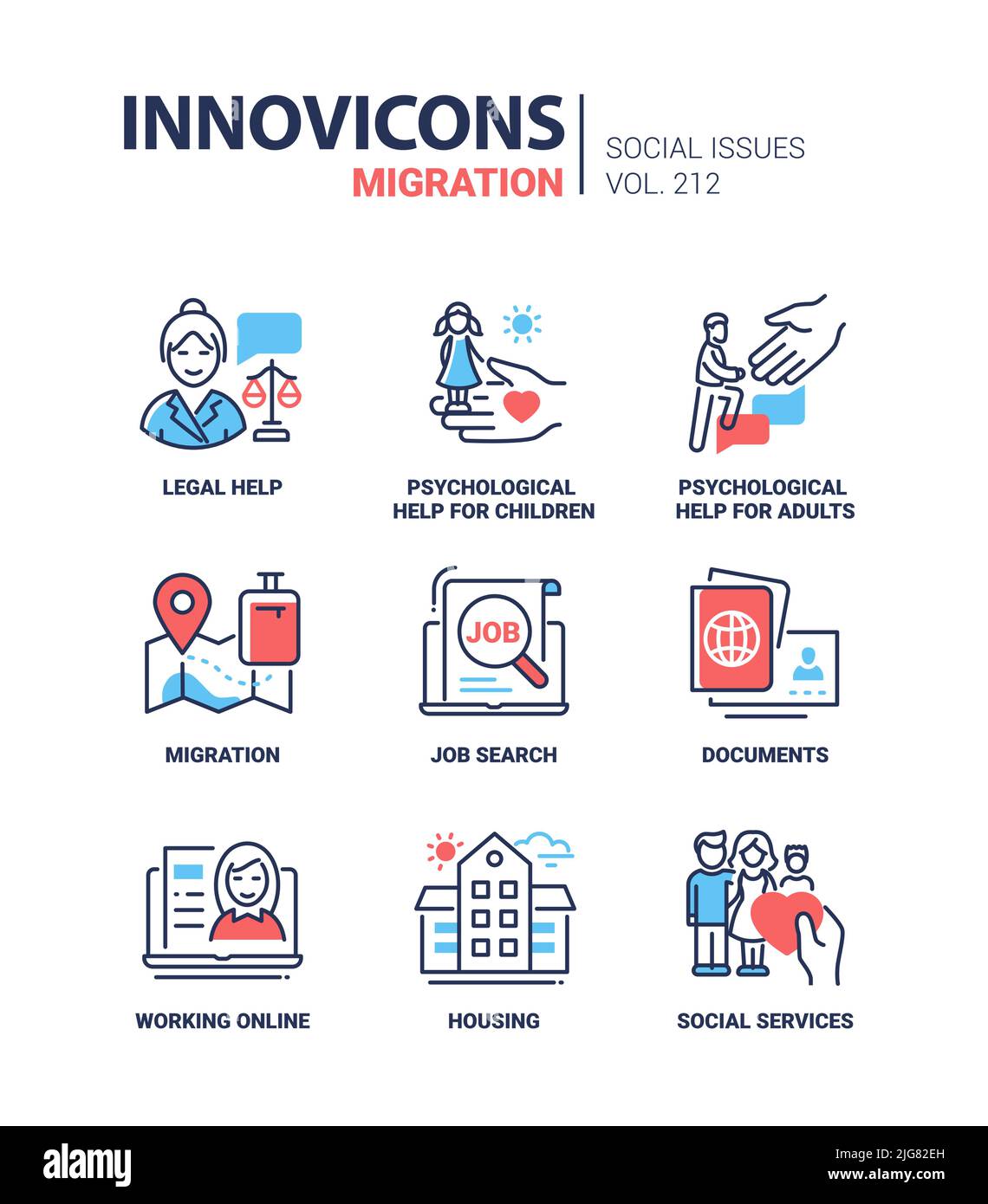 Migration issues - modern line design style icons set Stock Vector ...