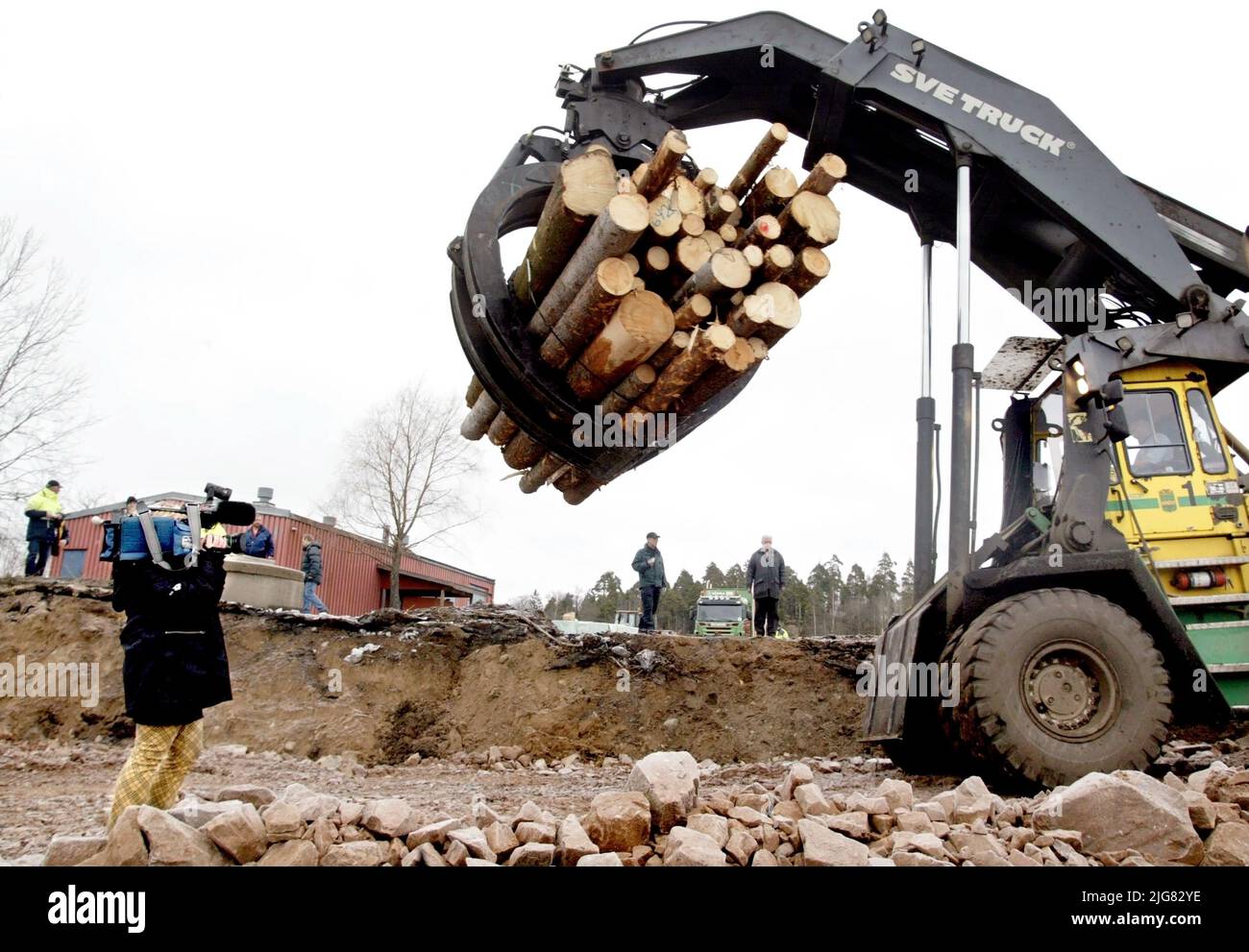 Timber on Kisasågen, Kisa, Sweden, from storm Gudrun Stock Photo - Alamy