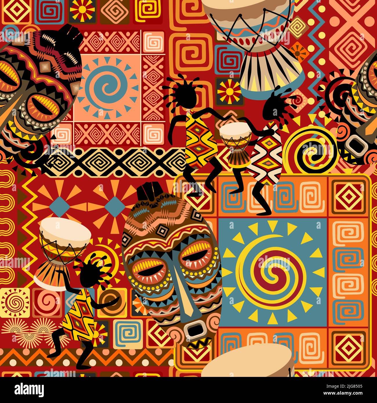 An African traditional decorations and masks Vector with Seamless ...