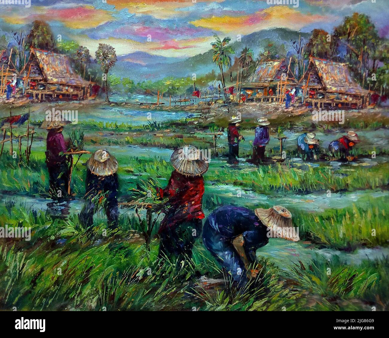 Art ,Oil, painting ,Fine art ,hut ,Thailand, Countryside, ,Thai land ...