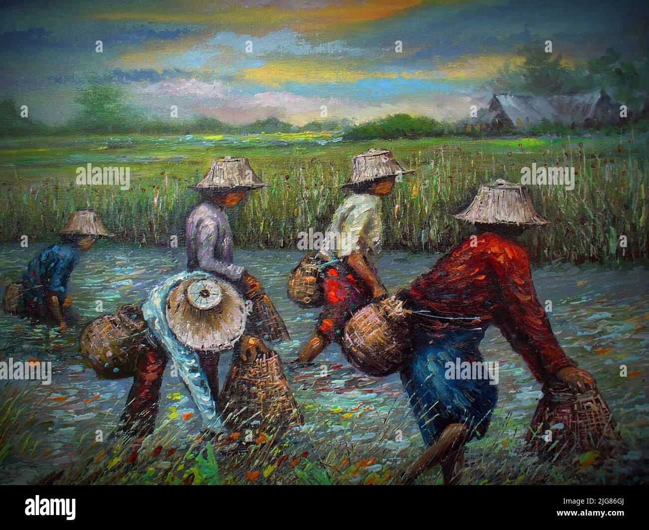 Art painting Oil color Hut northeast Thailand Countryside , hand ...