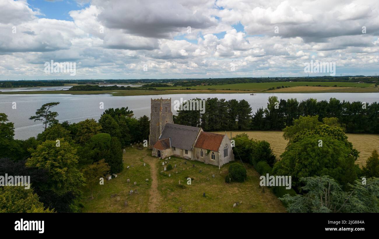 An aerial view of the ancient St Botolph's Church in greenery Stock ...