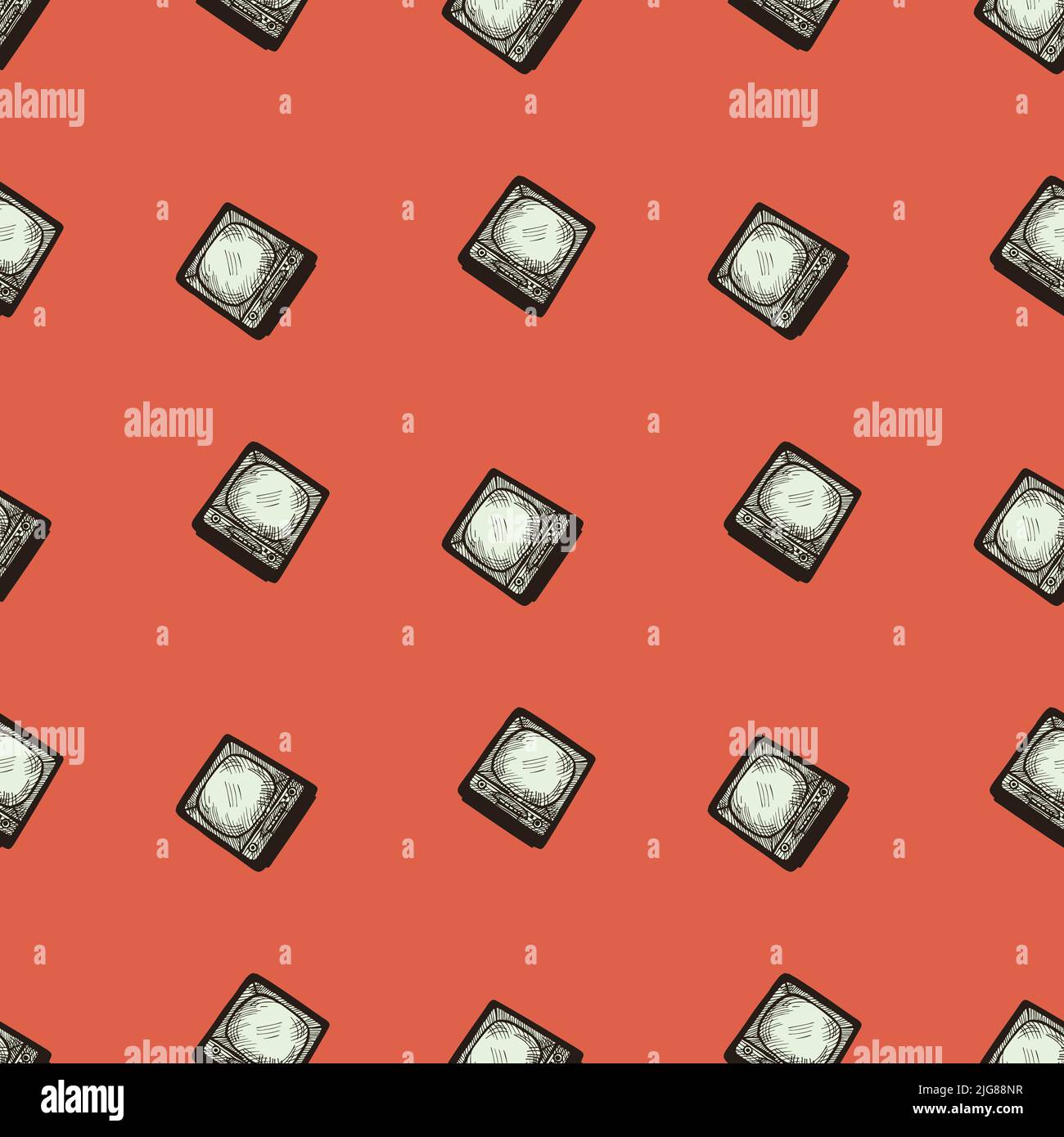 Retro TV engraved seamless pattern. Vintage television media equipment ...
