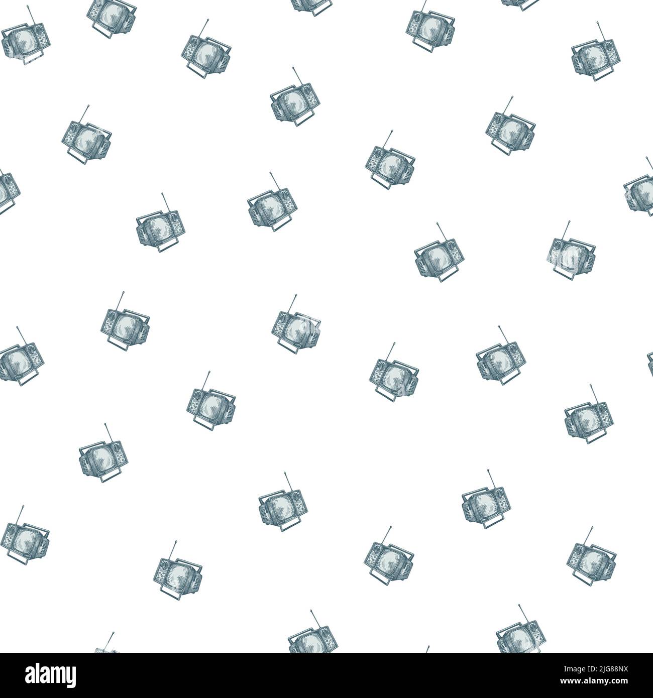 Retro TV engraved seamless pattern. Vintage television with antenna in ...