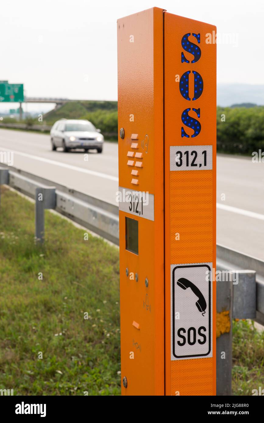 An emergency communication terminals sign in the highway Stock Photo ...