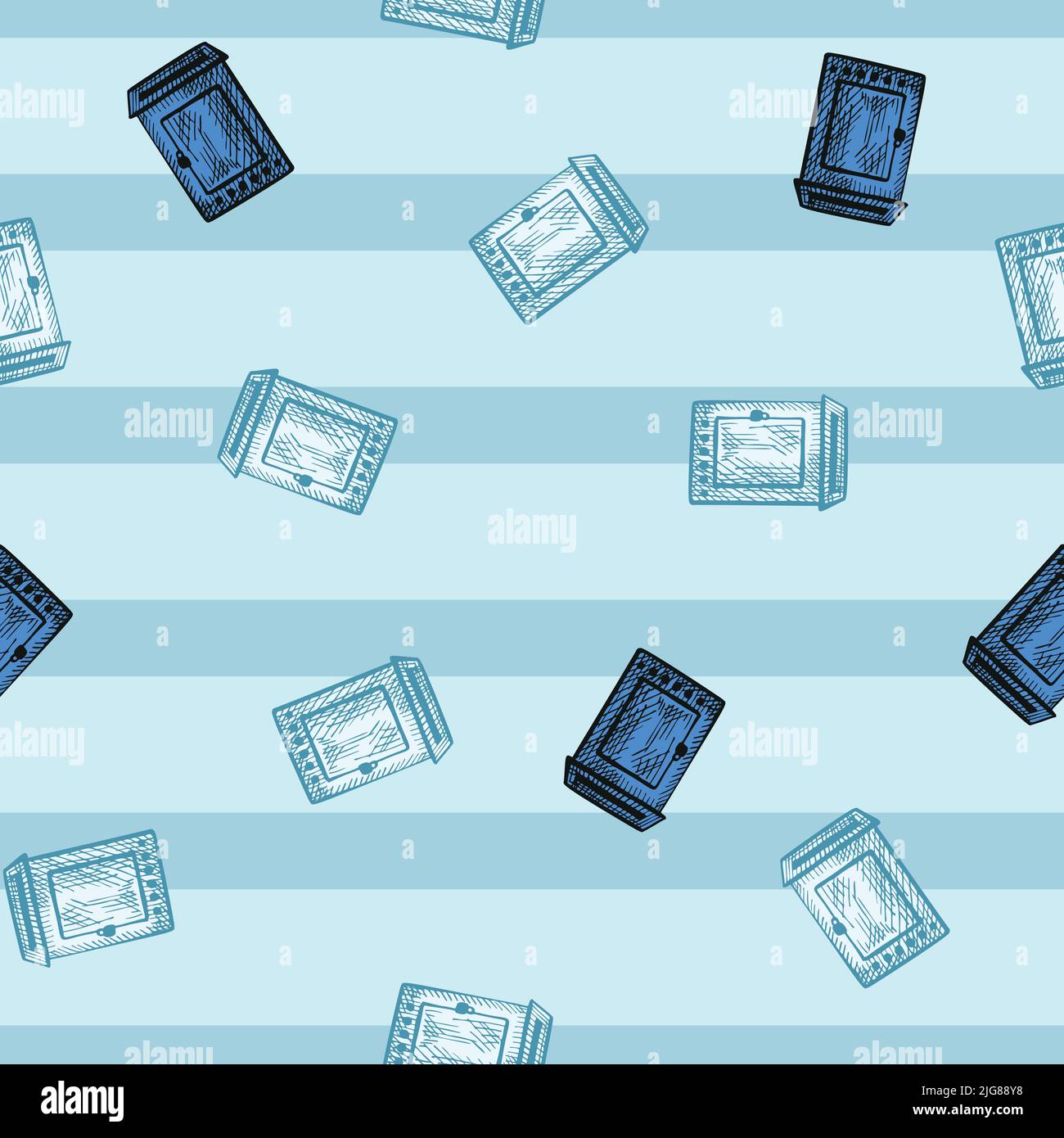 Mailbox engraved seamless pattern. Vintage letterbox in hand drawn ...