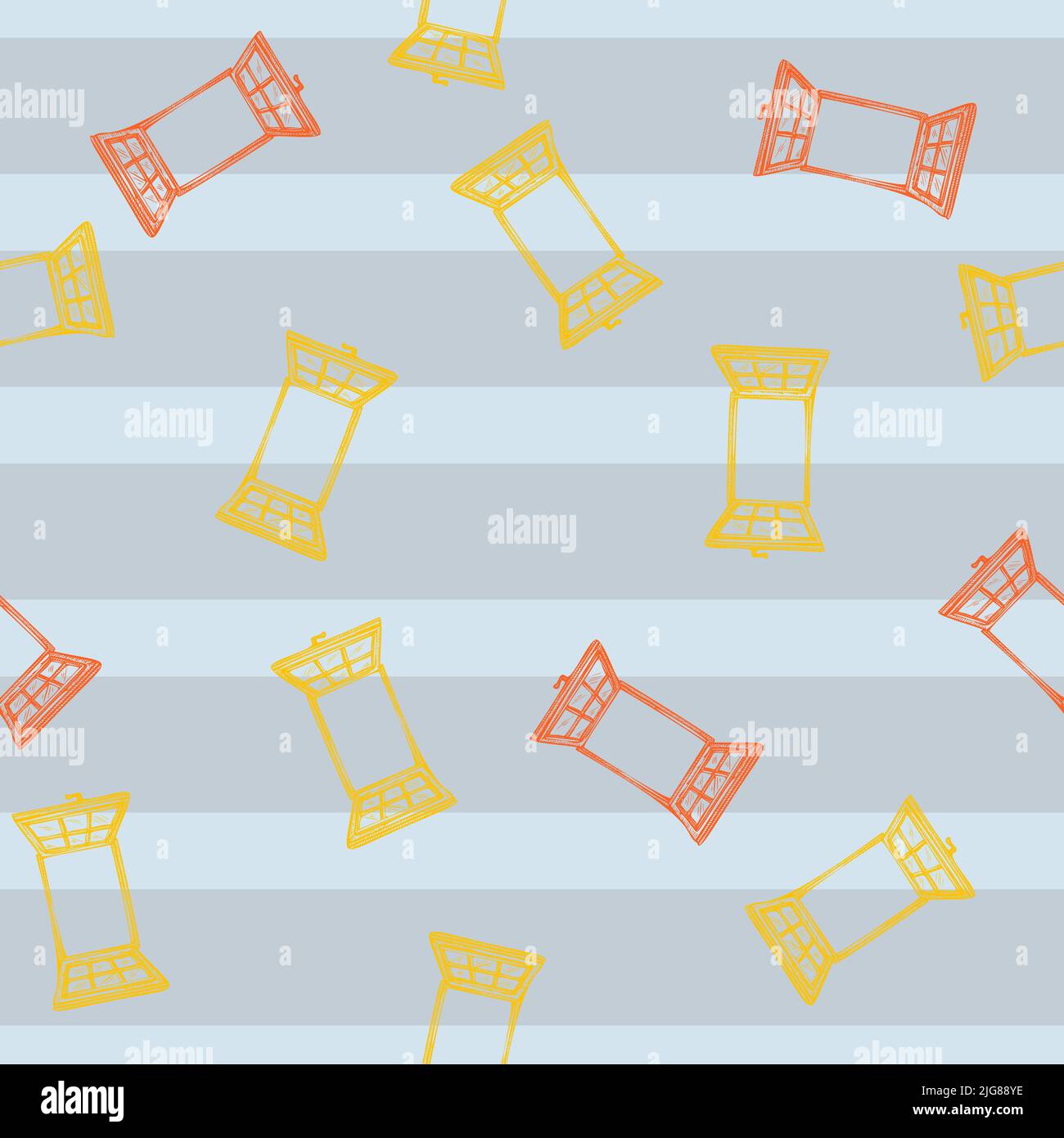 Windows engraved seamless pattern. Retro frame glass window hand drawn ...