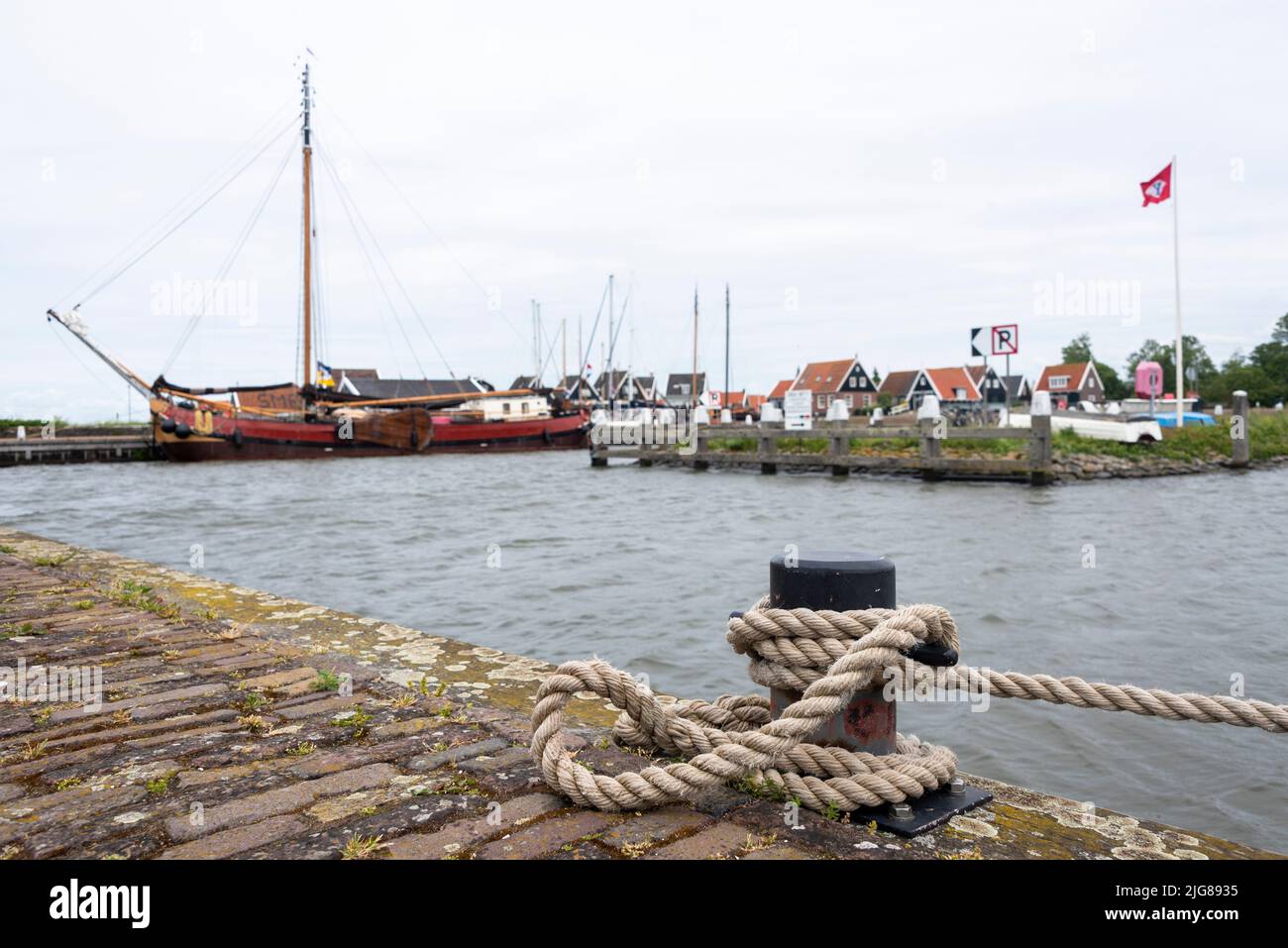 Ship jam, jetty, harbor, Marken Island, Noord-Holland, Netherlands ...
