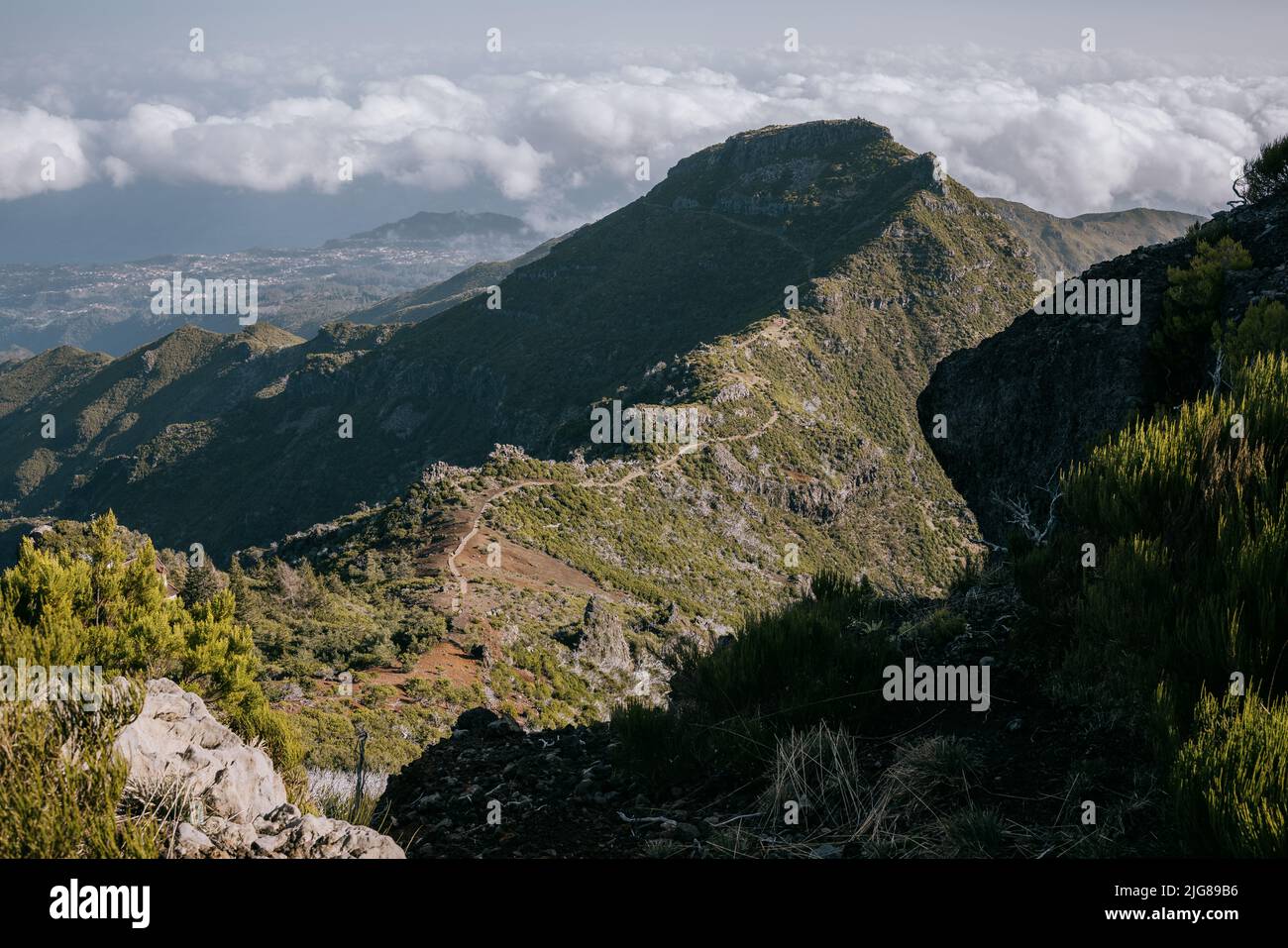 An aerial view of beautiful mountains in Madeira, Portugal Stock Photo ...