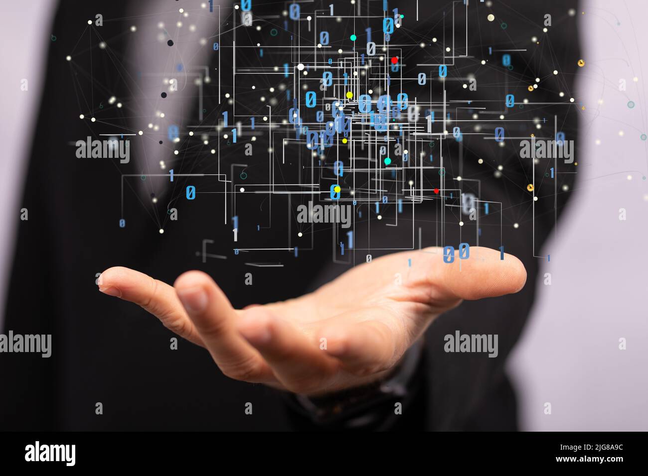 A 3d render design of connected digital numbers in a hand Stock Photo ...