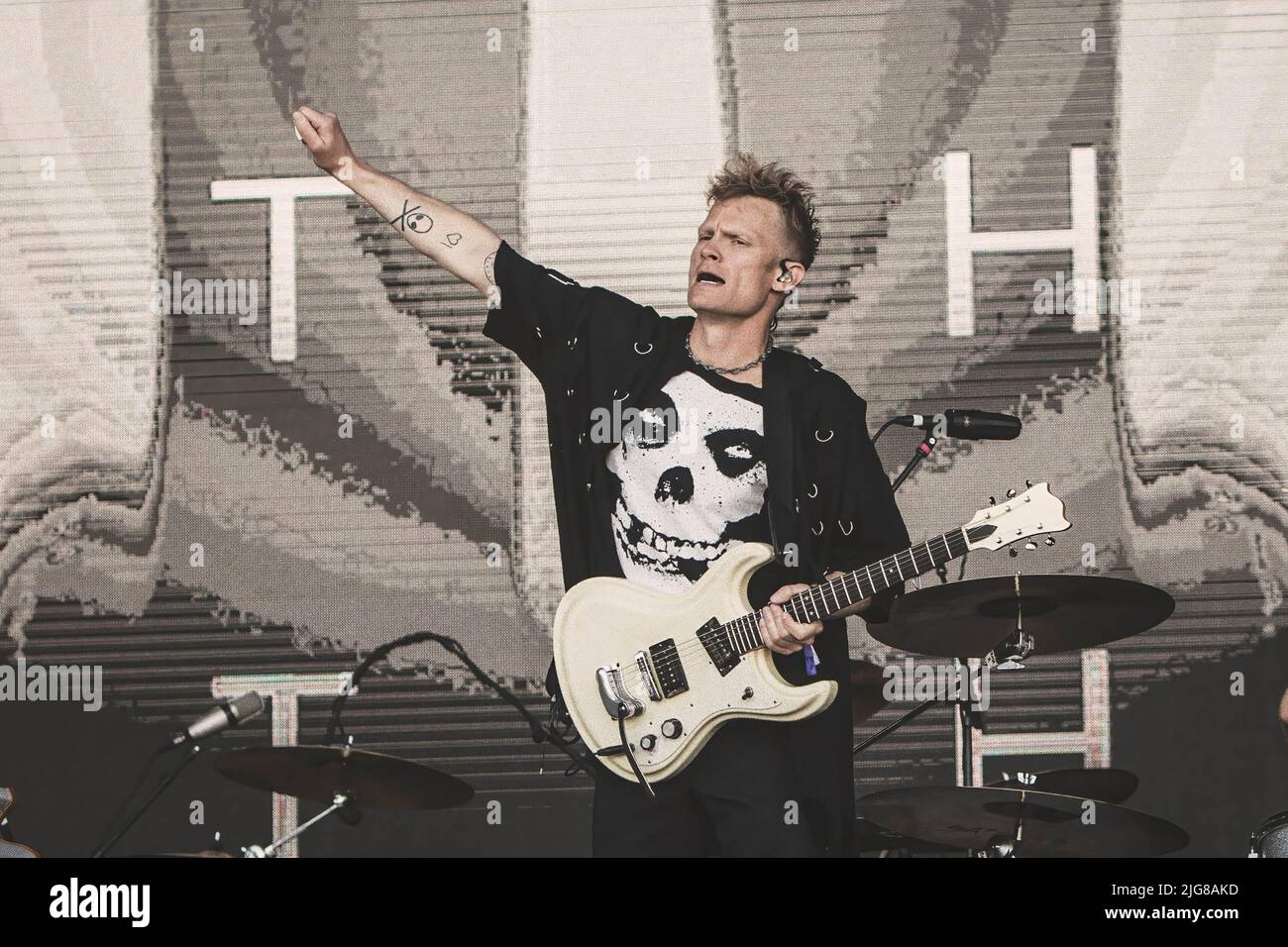 Ryan Guldemond of Mother Mother performs on stage with the band at ...