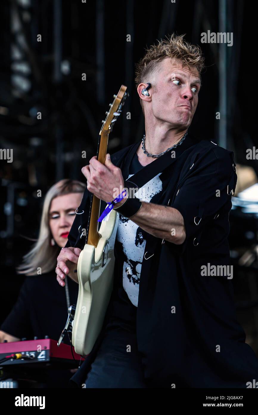 Ryan Guldemond of Mother Mother performs on stage with the band at ...