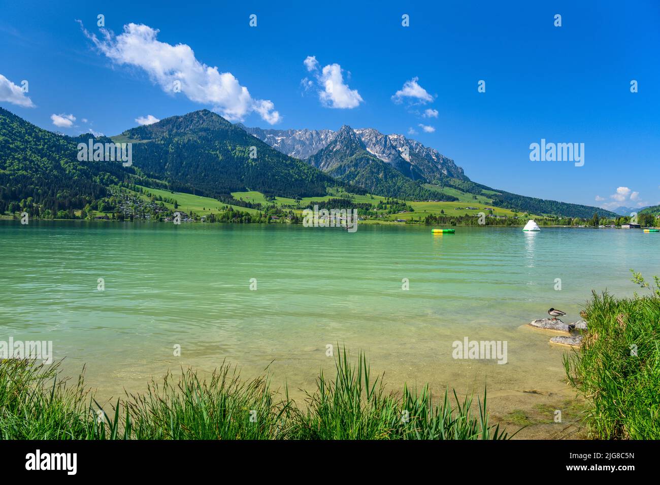 Austria, Tyrol, Kaiserwinkel, Walchsee, Walchsee against Kaiser ...