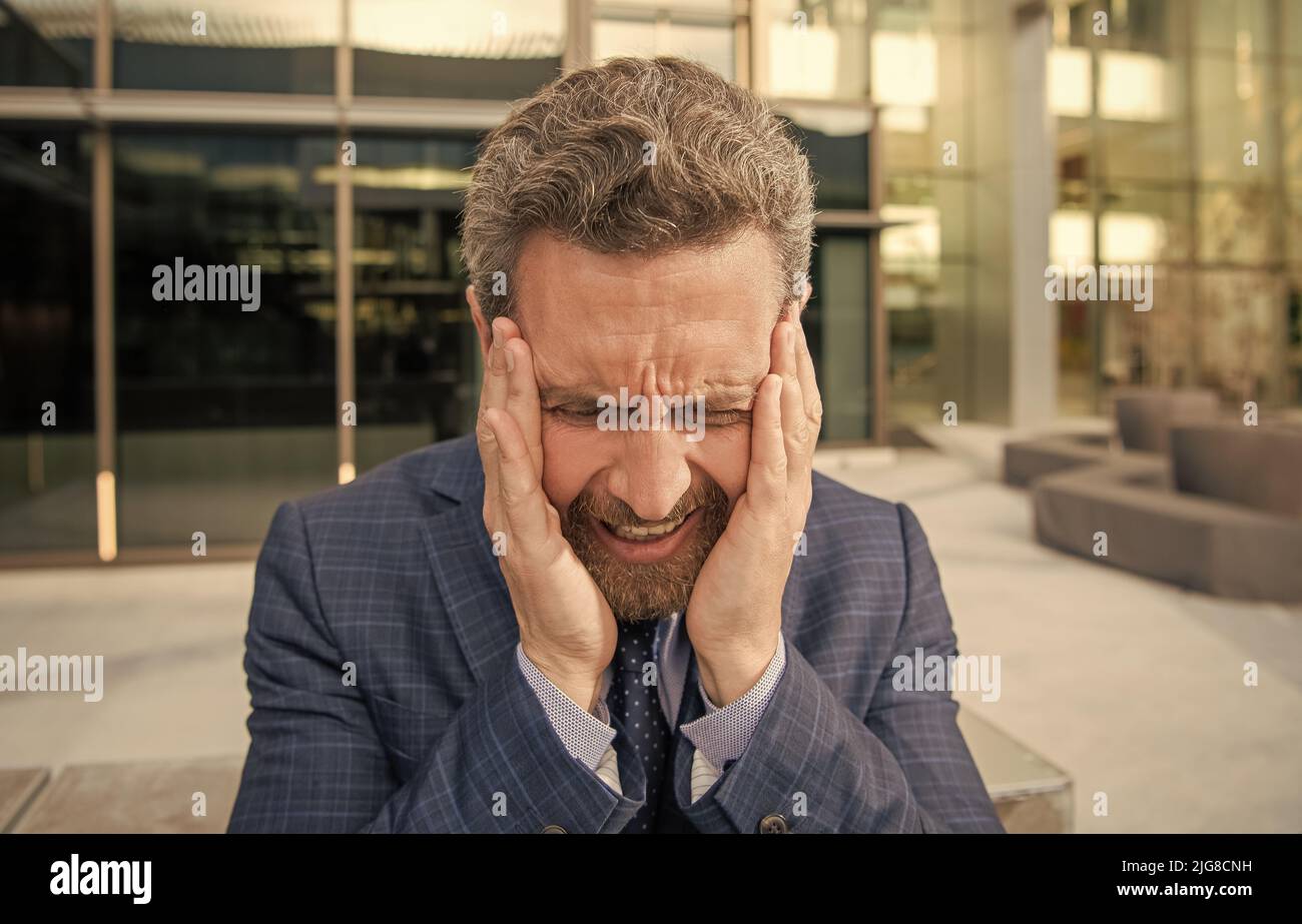 manager executive express emotions. mature bearded boss portrait ...