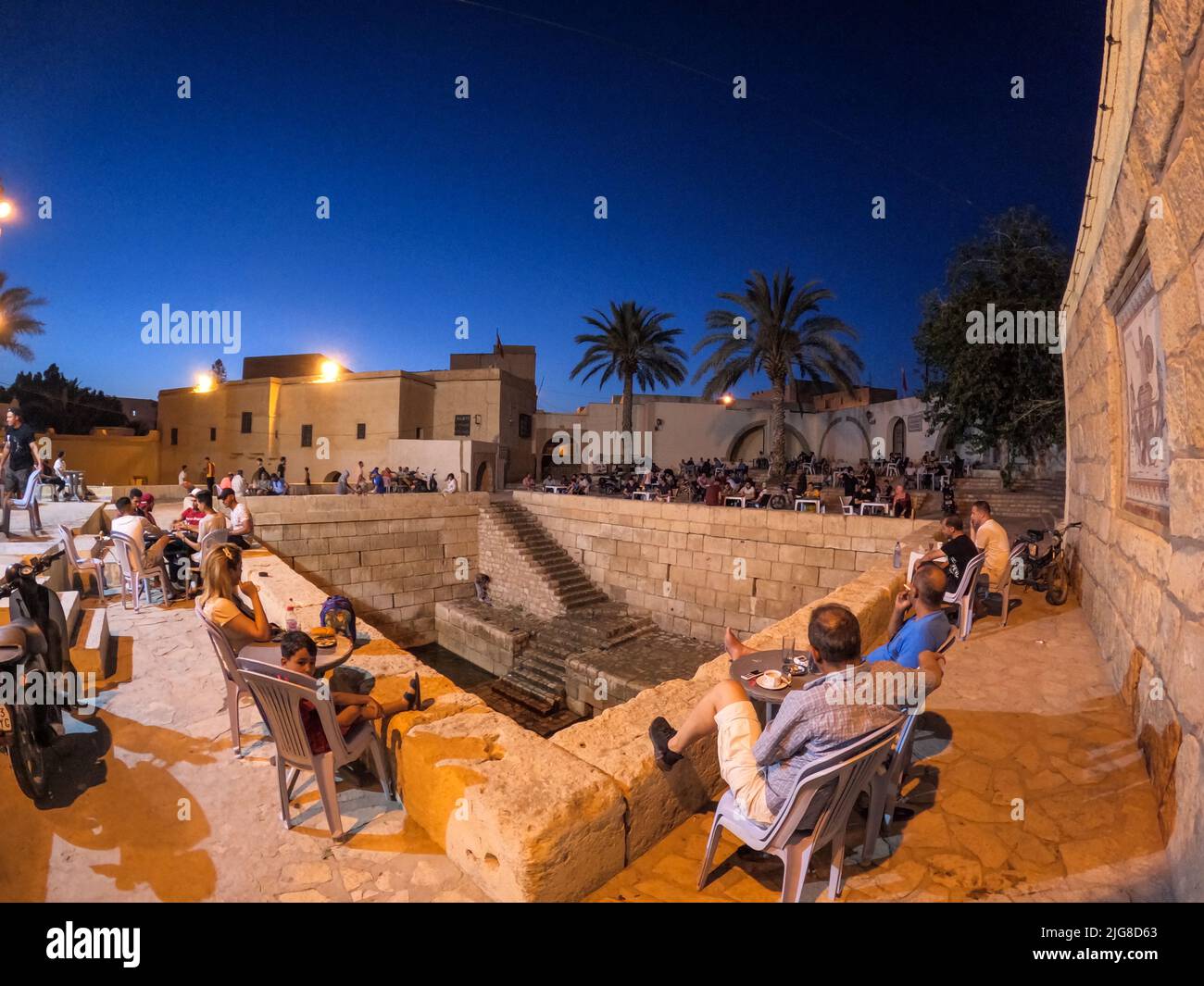 General view of the Roman basins at night on June 13, 2022 in Gafsa ...