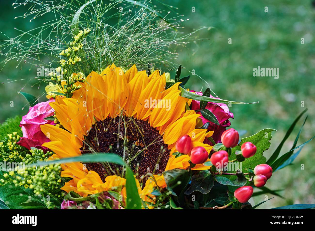 Colorful bouquet in the sunshine, which was put together from seasonal ...