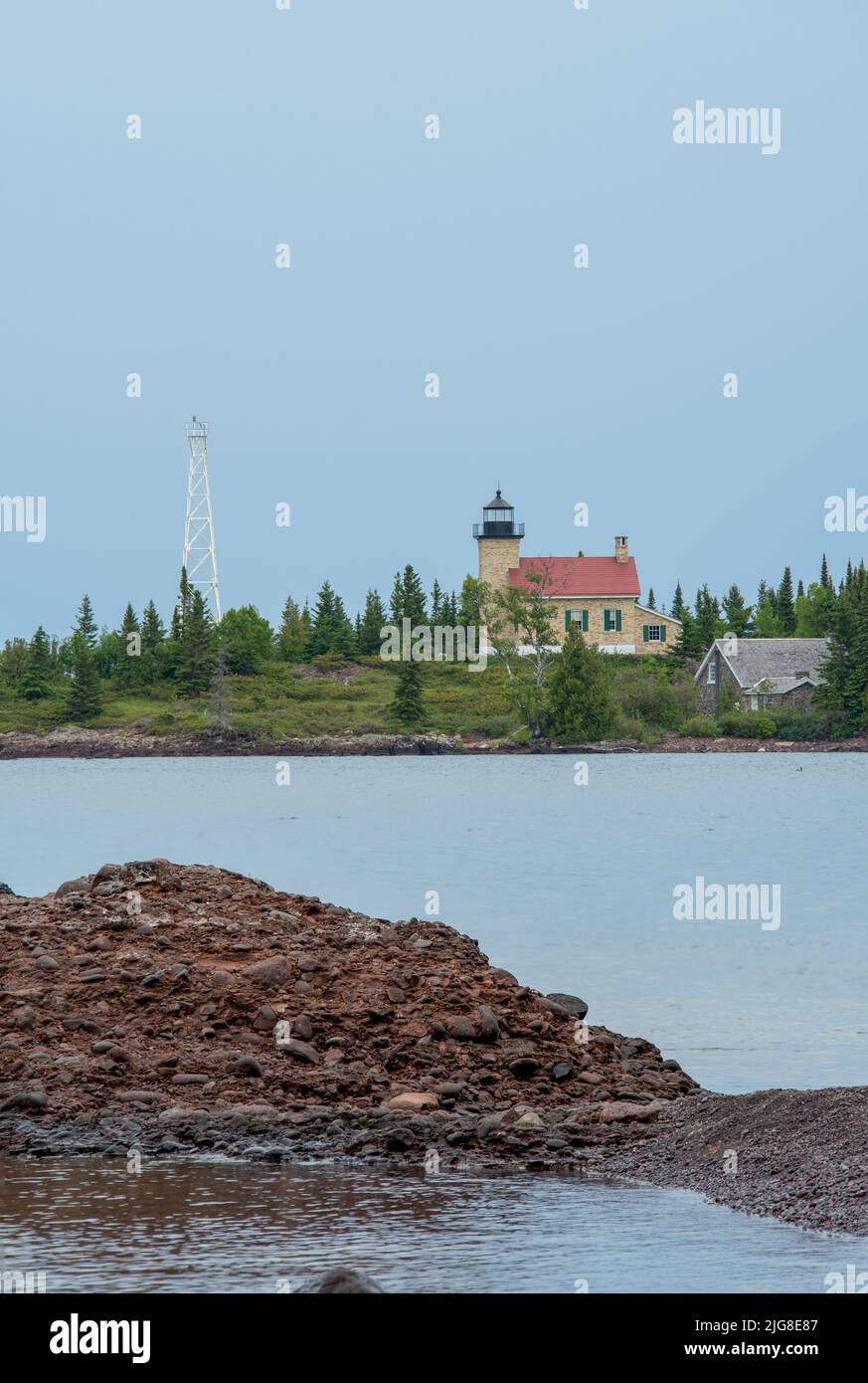 Copper Harbor Lighthouse viewed from across the water Stock Photo - Alamy