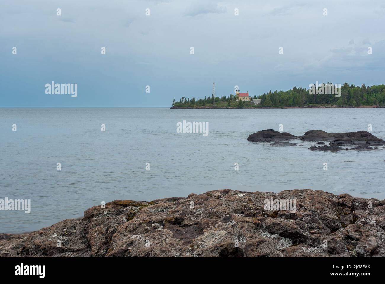 Copper Harbor Lighthouse viewed from across the water Stock Photo - Alamy