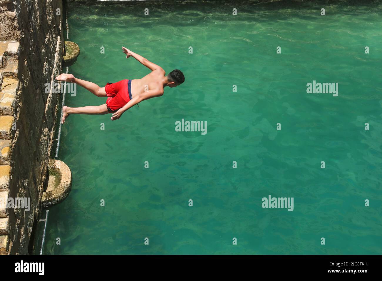 A young man jumps into the greater pelvis (depth 3.5m). Jumping is one ...