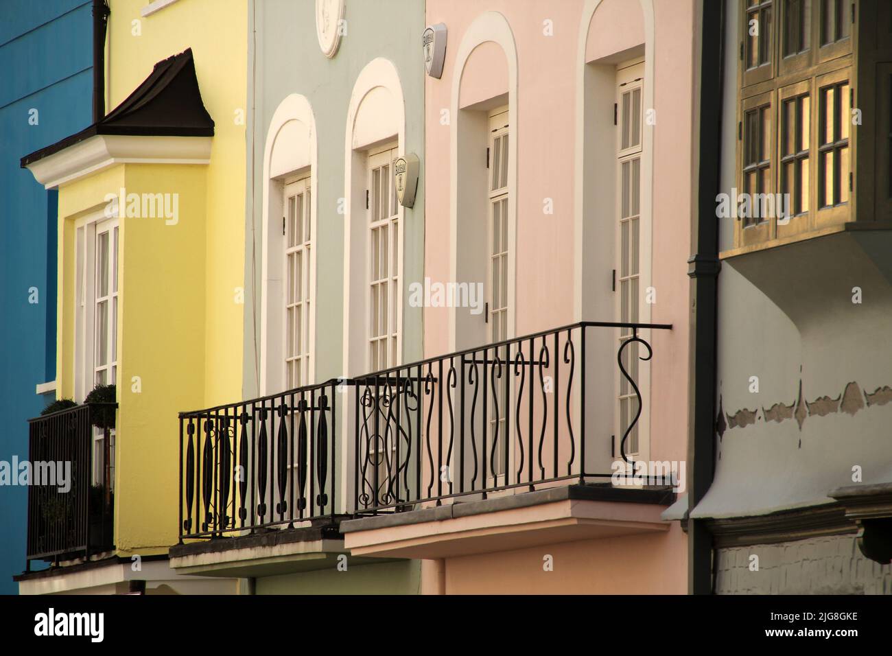 Beautiful small balconies on the painted buildings in London Stock ...