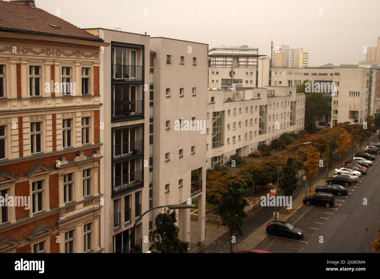 A bird's-eye view of residential buildings in cloudy weather in Berlin ...