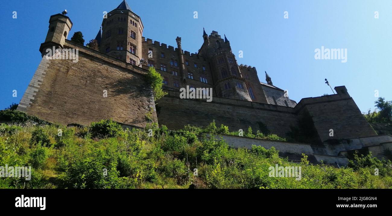 A low-angle shot of the Hohenzollern Castle on the hill Stock Photo - Alamy