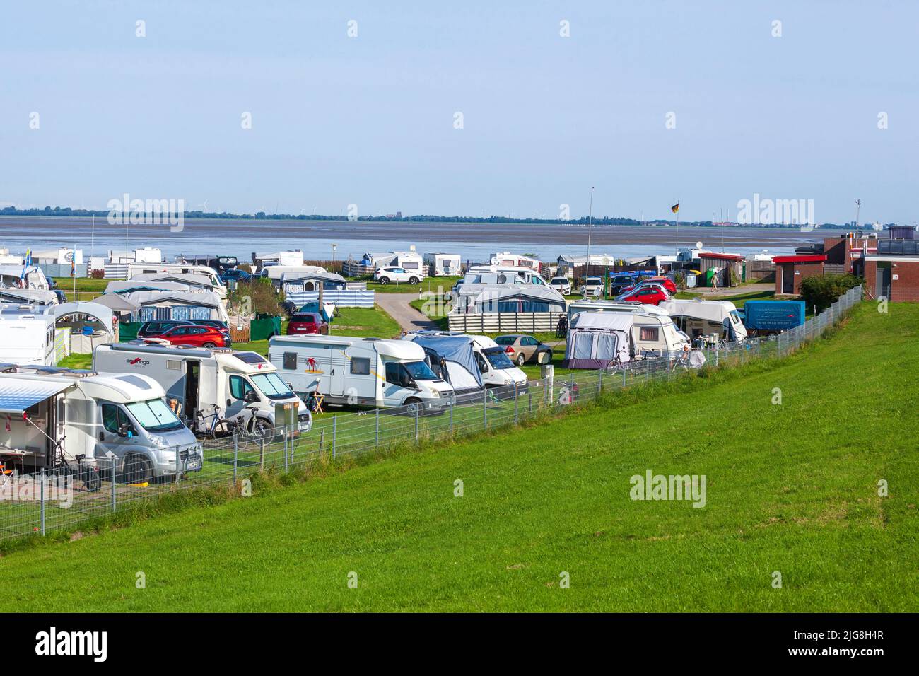Campsite on the beach, Nordseebad Dangast, Varel-Dangast, Lower Saxony ...