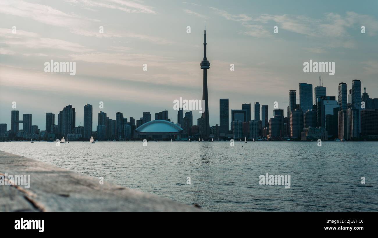 A photo of the iconic Toronto City Skyline with CN Tower Stock Photo ...
