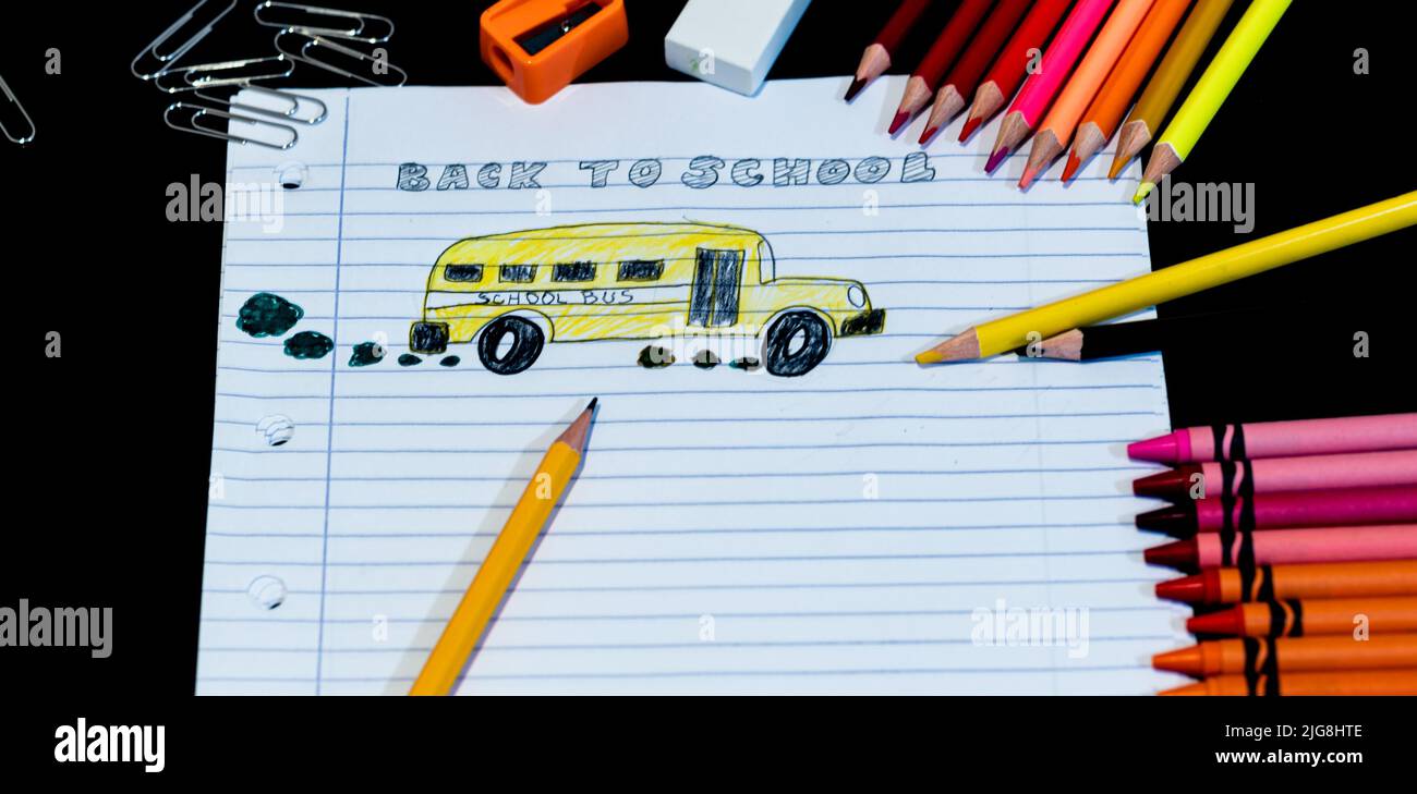 "Back to school" letters with different school supplies and a drawing ...