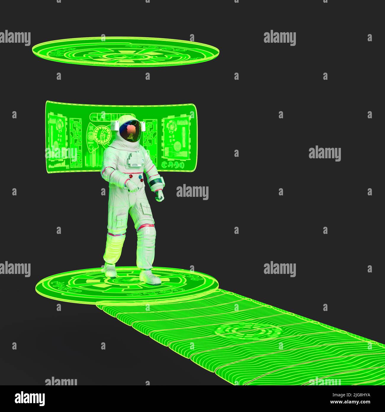 astronaut is walking in virtual reality scene, 3d illustration Stock ...