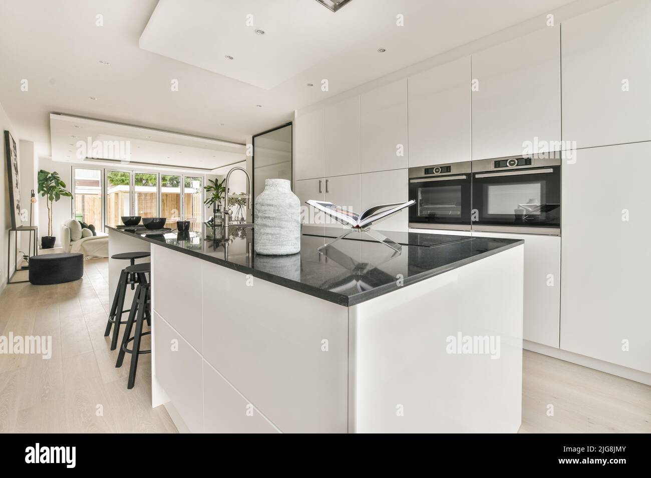 Contemporary minimalist style interior design of light studio apartment ...