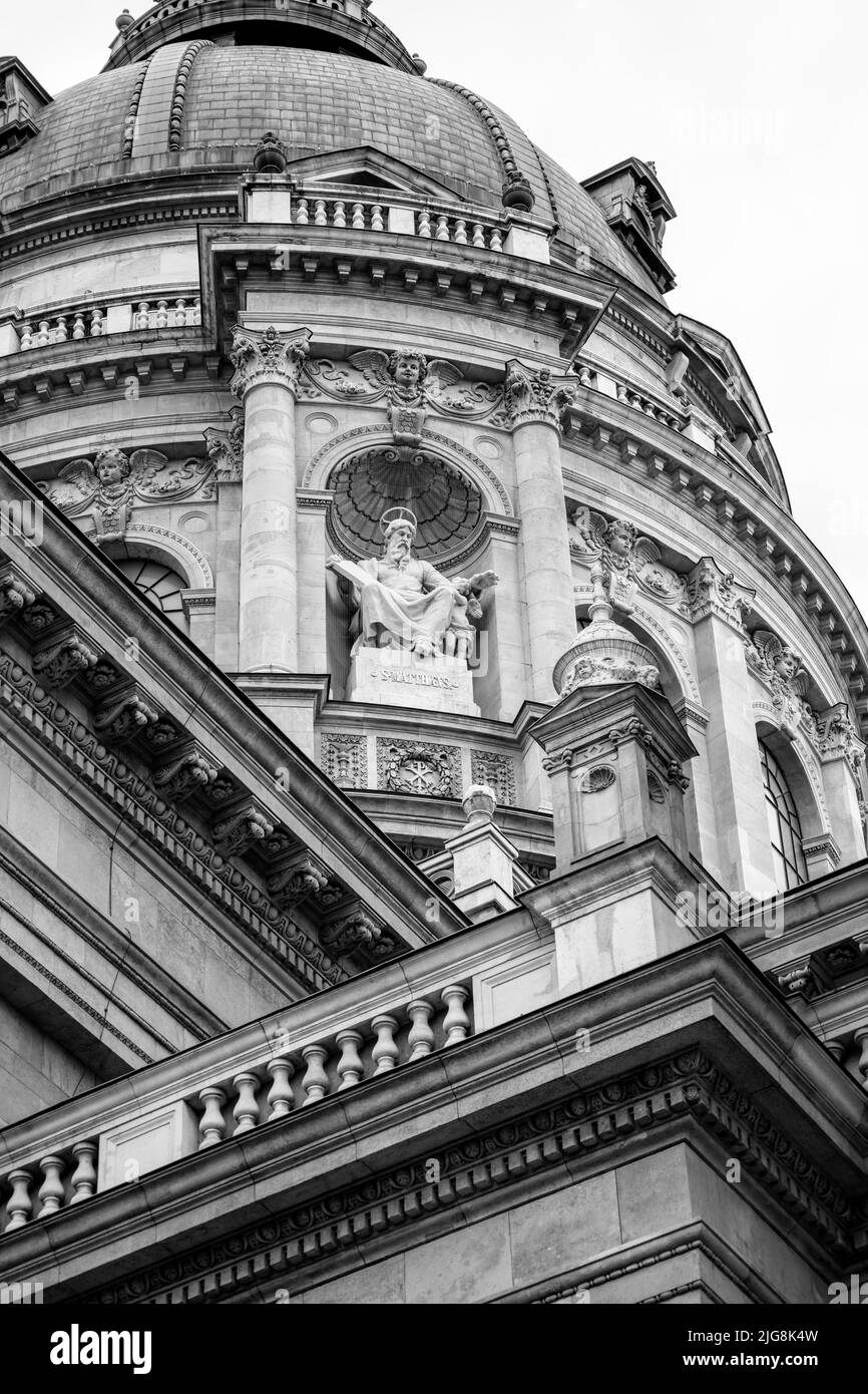 Low angle grayscale shot of Saint Stephen basilica in Budapest Stock ...