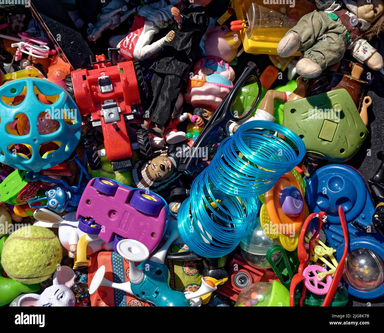 Various plastic toys (animals & puppets) at the flea market in Hanover ...