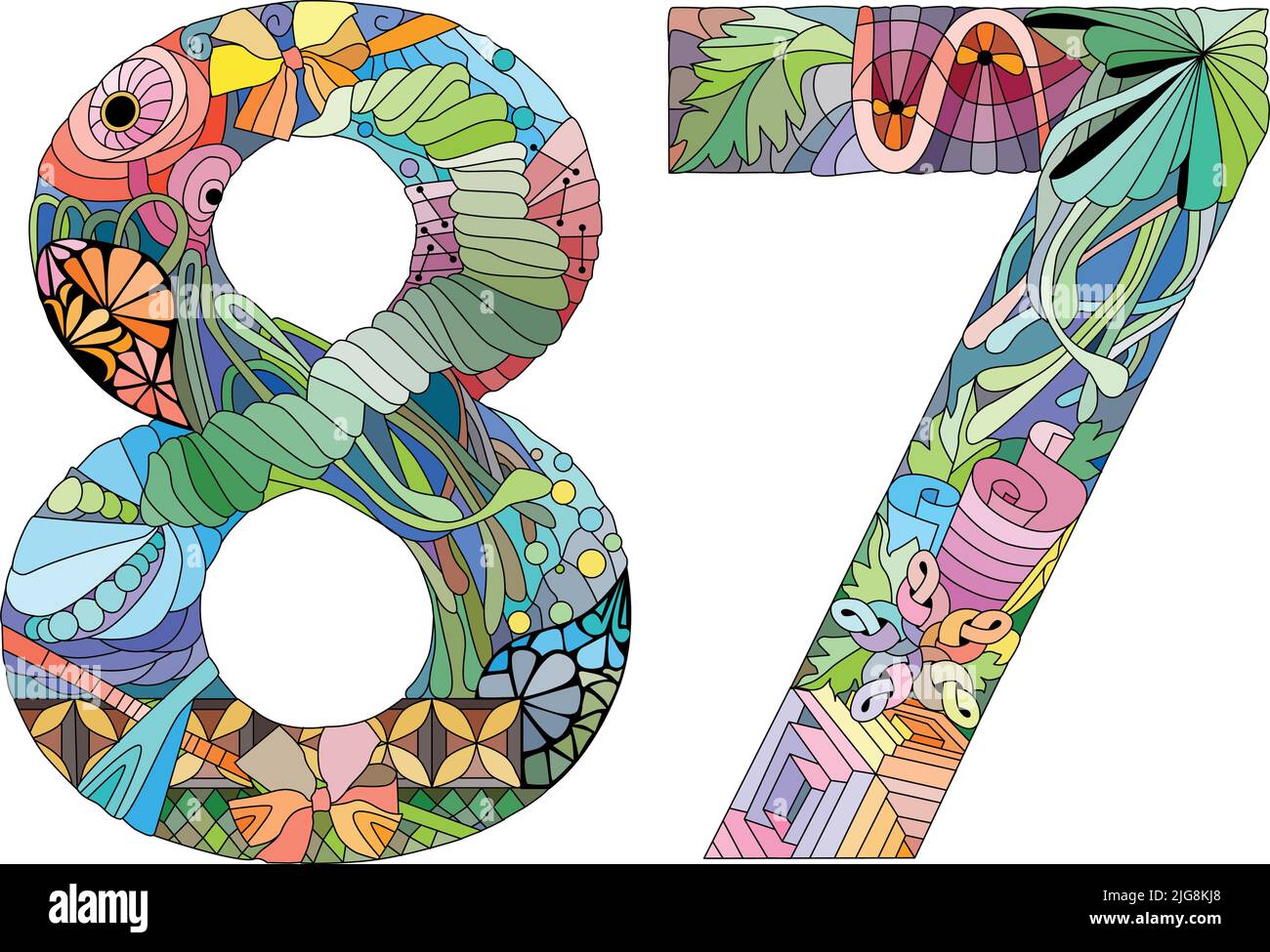 Eighty seven number Isolated zentangle illustration for decoration ...