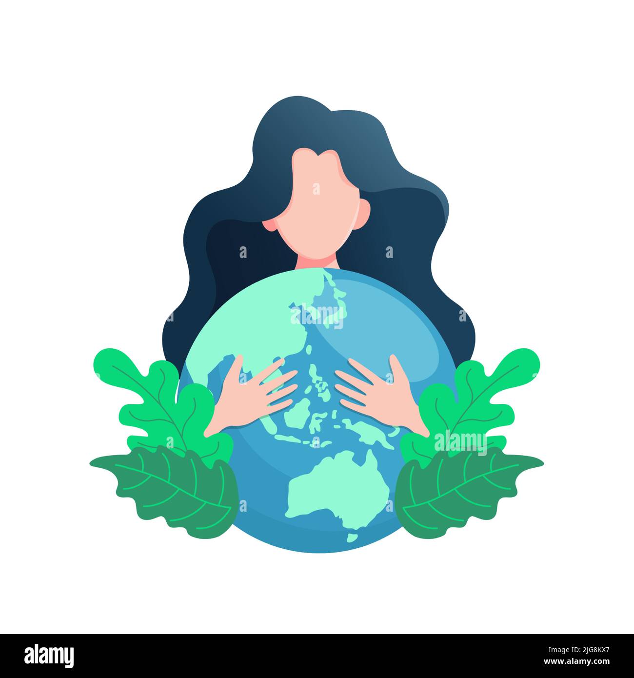 A save the earth design background with a girl holding the earth Stock ...