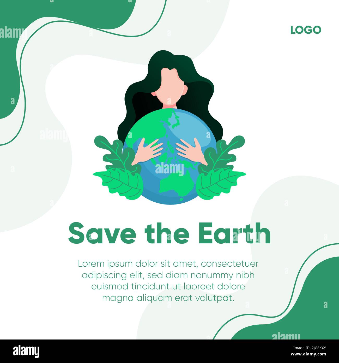 A save the earth design background with a girl holding the earth Stock ...